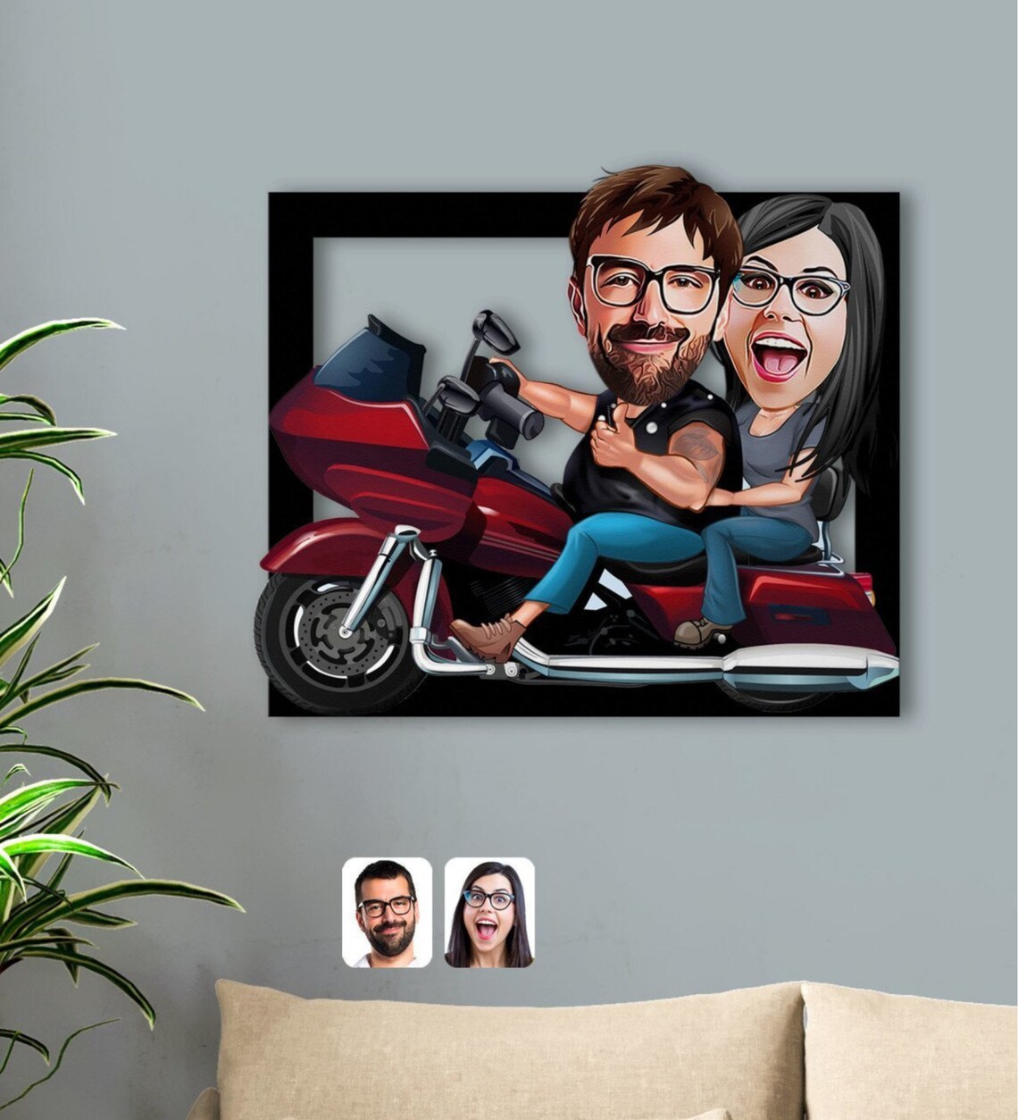 Motorcycle Custom Cartoon Gifts for Him Couple Caricature - Etsy
