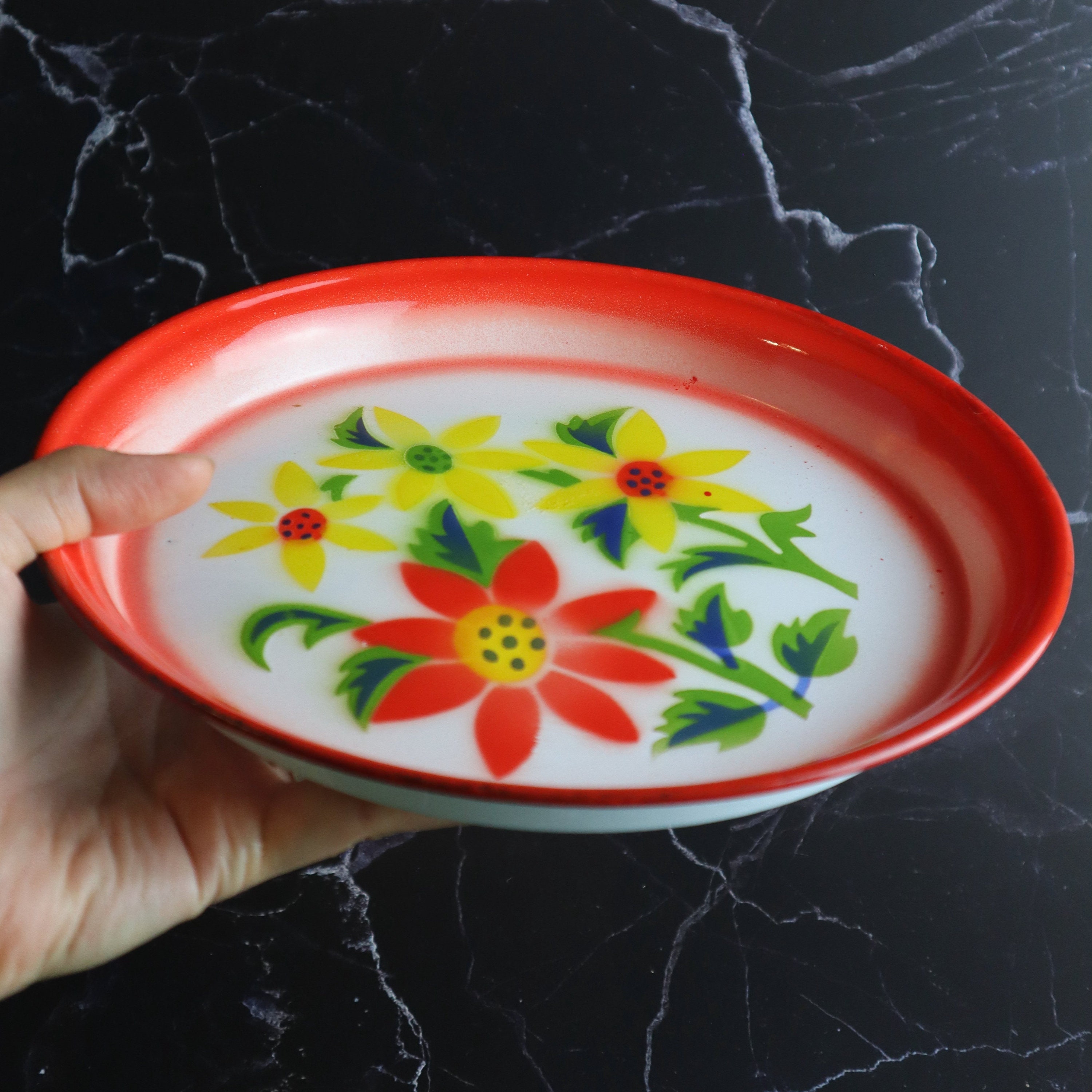 Thai Flower Enamel Zinc Tray: Vintage Design, Authentic Dishware - Etsy
