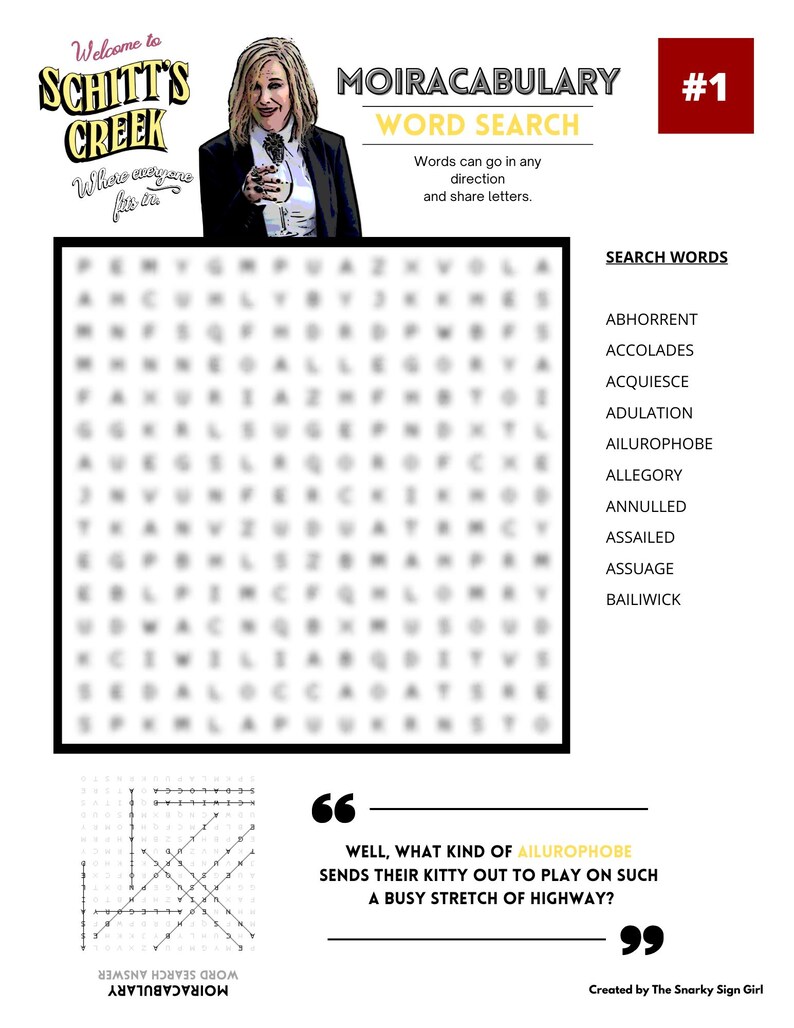 Moira Rose Schitt's Creek Vocabulary Word Search | 18-page Printable ...
