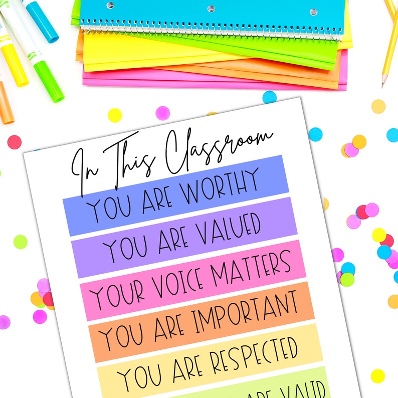 You Are Valued Poster, Instant Download, Rainbow Classroom Decor, Wall ...