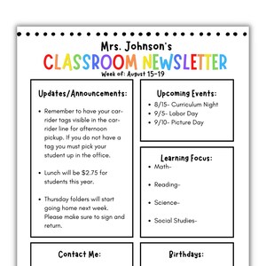 Editable Classroom Newsletter Template- Teacher Newsletter Template - Etsy