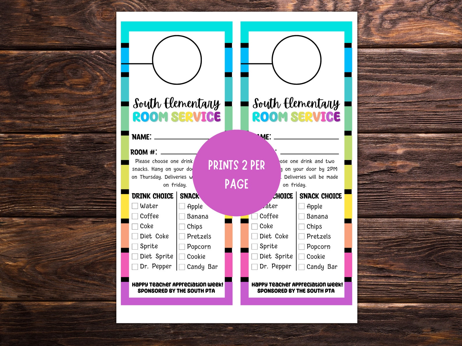 Teacher Appreciation Room Service Door Hanger, PTA Room Service Door ...