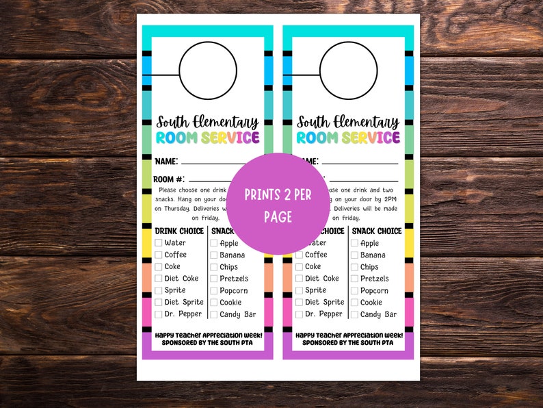 Teacher Appreciation Room Service Door Hanger, PTA Room Service Door ...