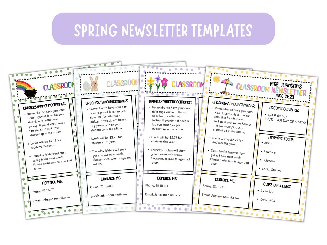 Spring Newsletter Templates, Class Newsletter, March Newsletter, April ...
