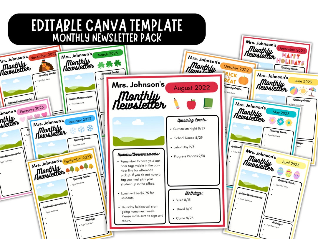 Monthly Classroom Newsletter Template, Classroom Newsletter, School ...