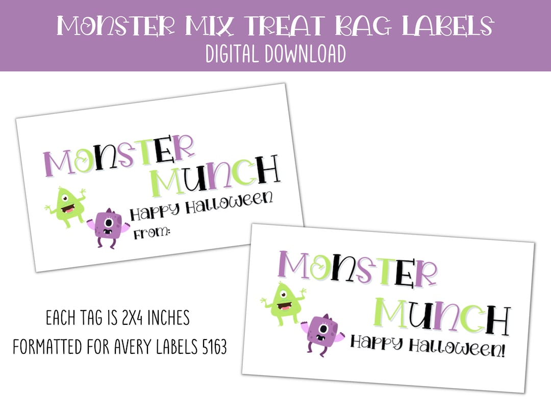 Monster Munch Bag Label, Monster Munch Party Favor Label. Class ...