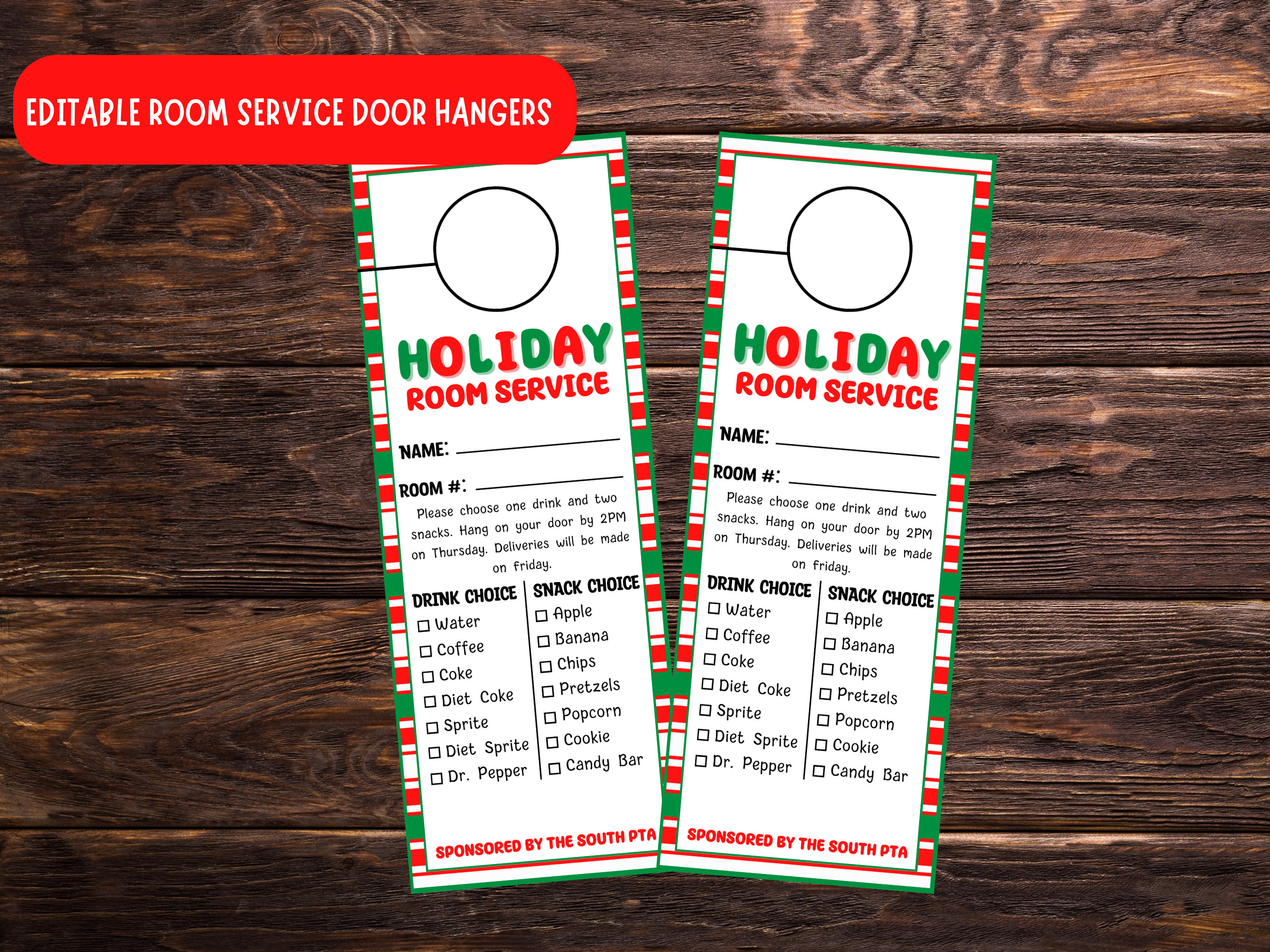 Holiday Room Service Door Hangers PTA Holiday Room Service - Etsy