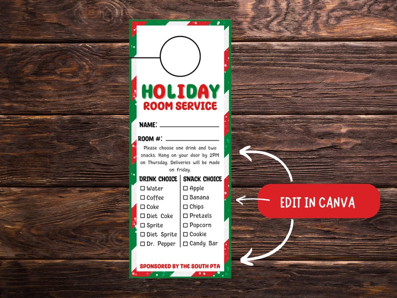Holiday Room Service Door Hangers PTA Holiday Room Service - Etsy