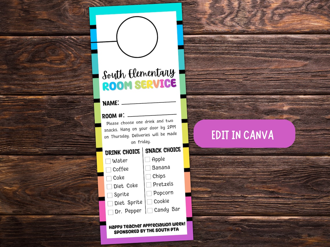 Teacher Appreciation Room Service Door Hanger, PTA Room Service Door ...