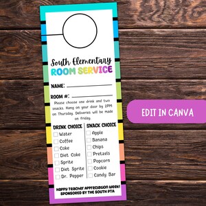 Teacher Appreciation Room Service Door Hanger, PTA Room Service Door ...