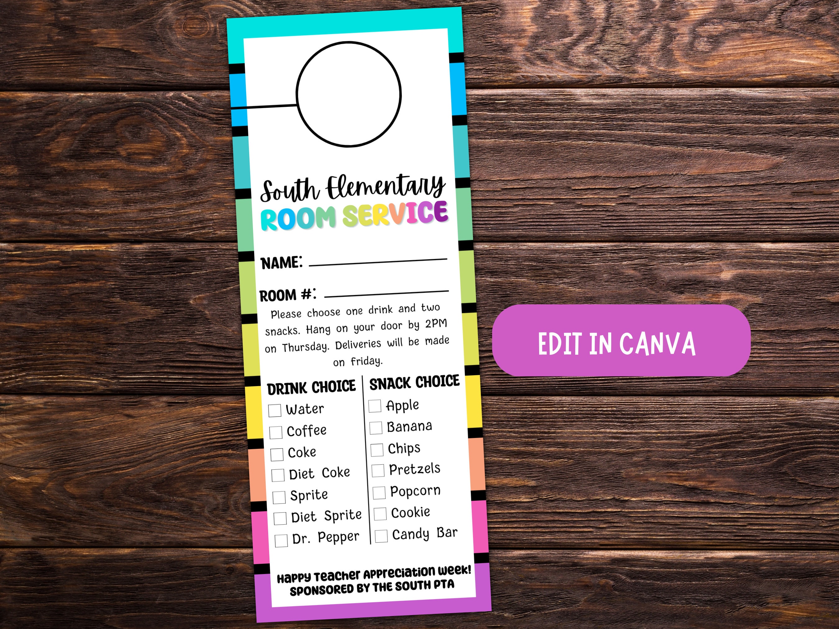 Teacher Appreciation Room Service Door Hanger, PTA Room Service Door ...