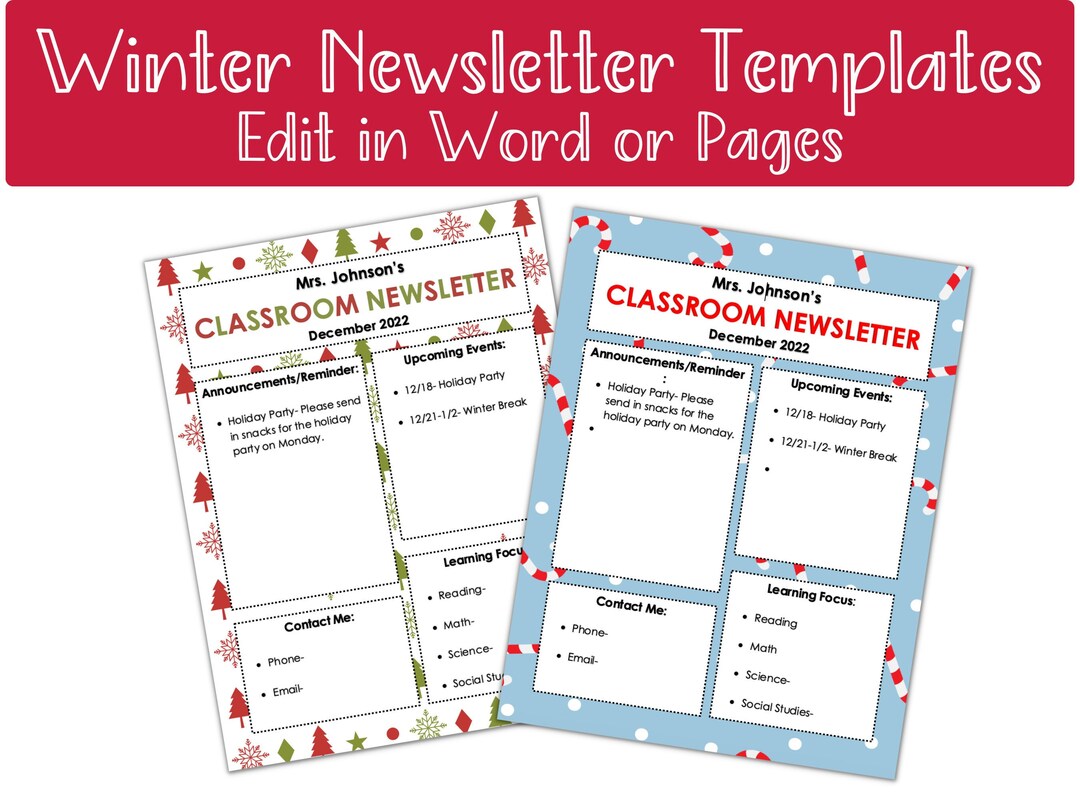 Winter Classroom Newsletter Template, Teacher Newsletter Template, Word ...