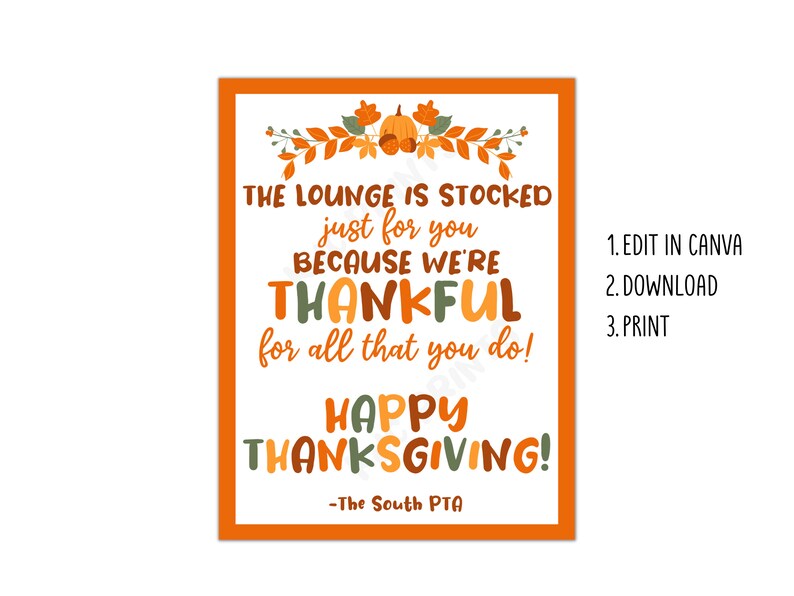 Editable Thanksgiving Teacher Lounge Sign, Lounge Stocked Sign ...