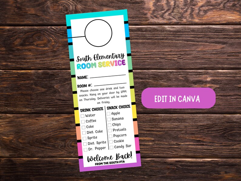 Back to School Room Service Door Hanger, PTA Room Service Door Hanger ...