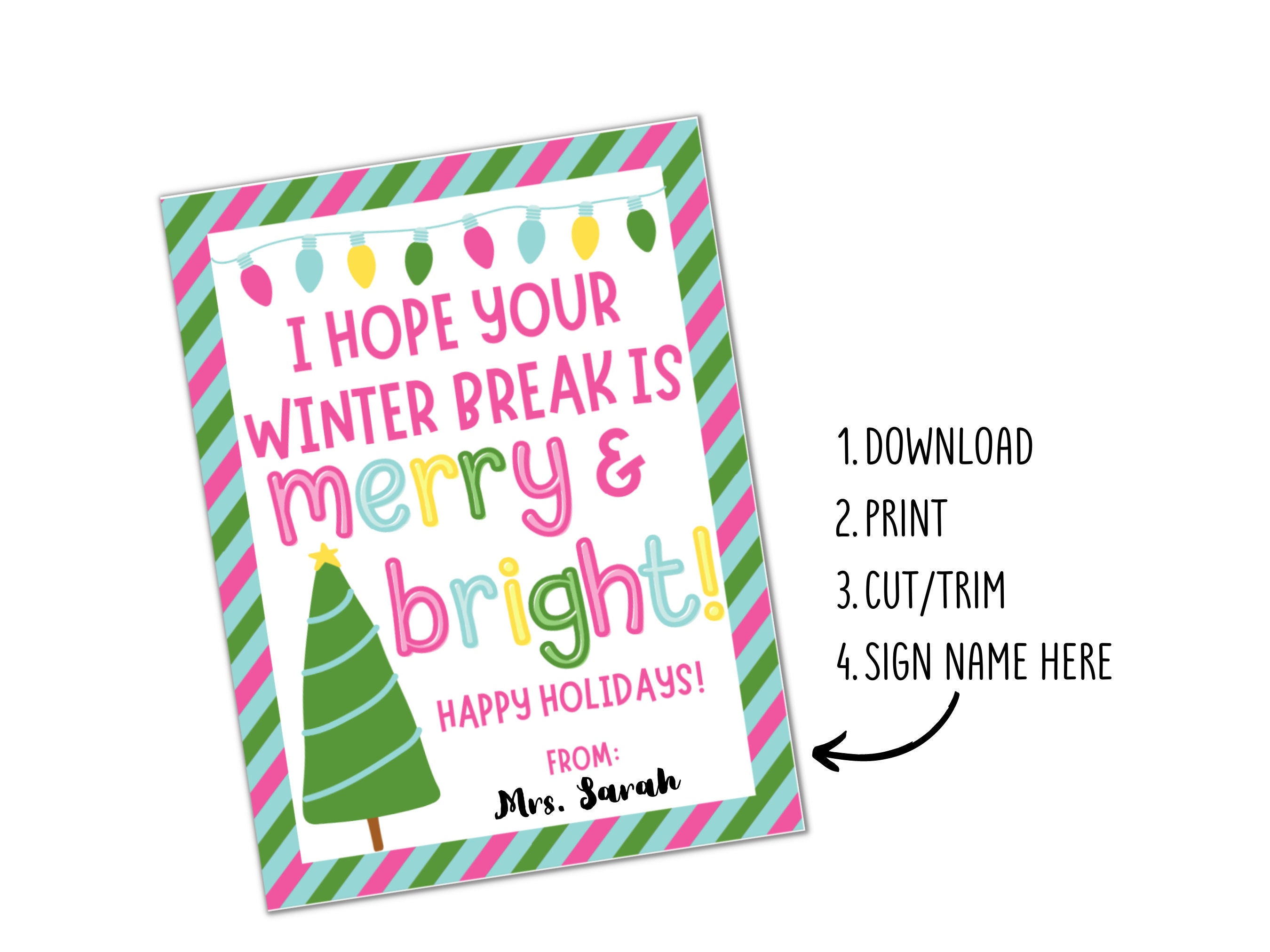 Merry and Bright Gift Tag, Teacher Gift Tag, Student Class Gift Tag ...