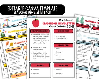 Newsletter Template, Editable Newsletter, Monthly Newsletter, School ...