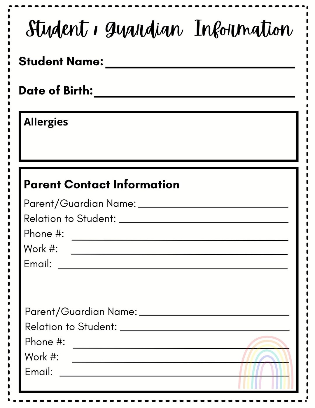 Student/parent Contact Information Open House - Etsy