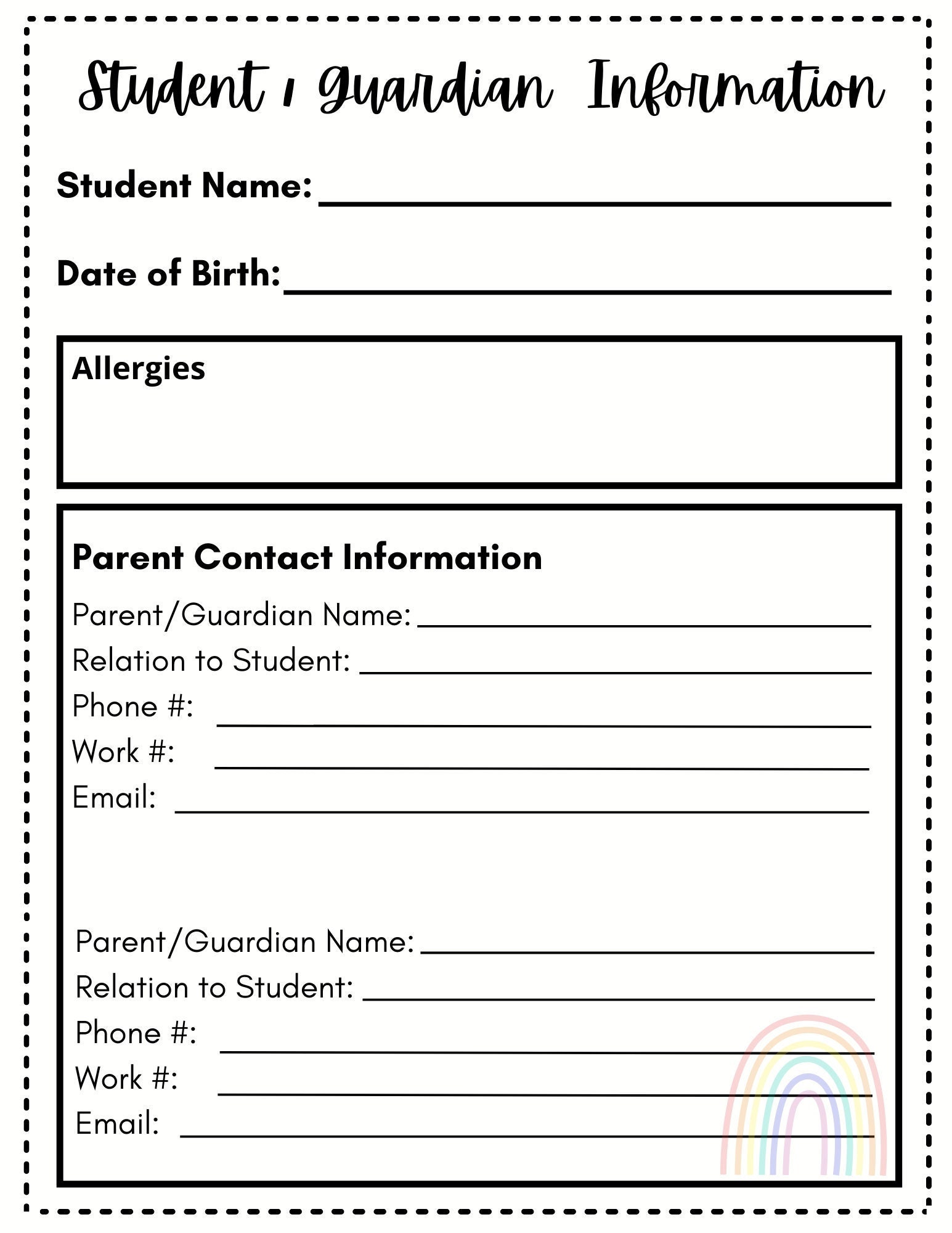 Student/parent Contact Information Open House - Etsy