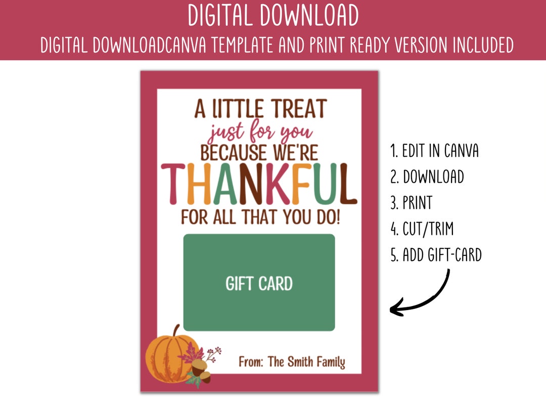 Editable Thanksgiving Gift Card Holder Digital Download, Teacher/staff ...