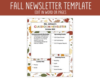 Fall Classroom Newsletter Template - Etsy