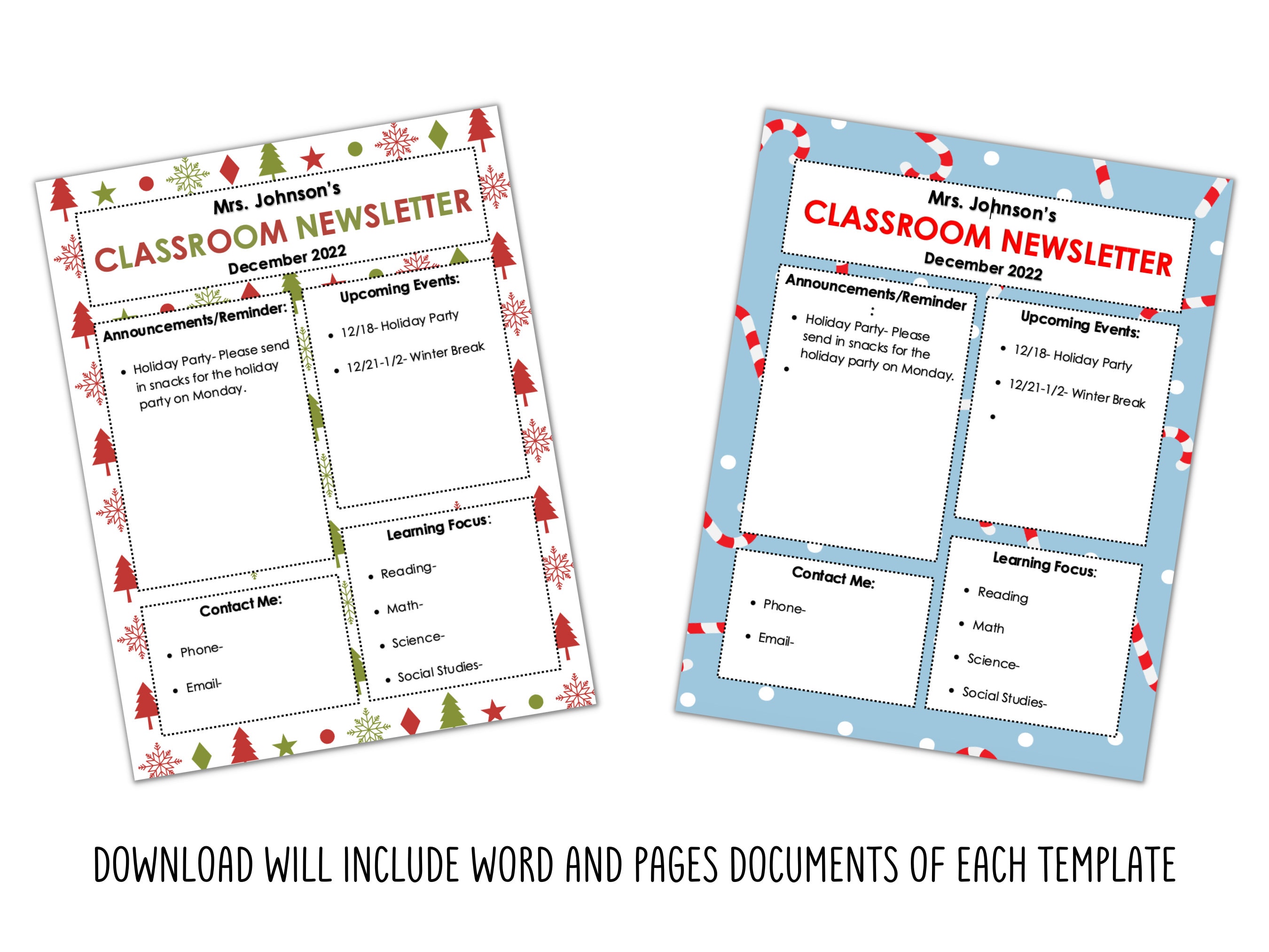 Winter Classroom Newsletter Template, Teacher Newsletter Template, Word ...
