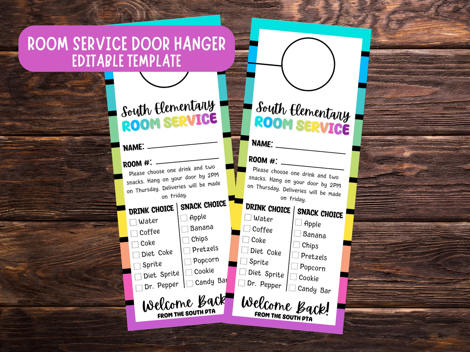 Back to School Room Service Door Hanger, PTA Room Service Door Hanger ...