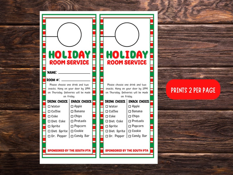 Holiday Room Service Door Hangers PTA Holiday Room Service - Etsy