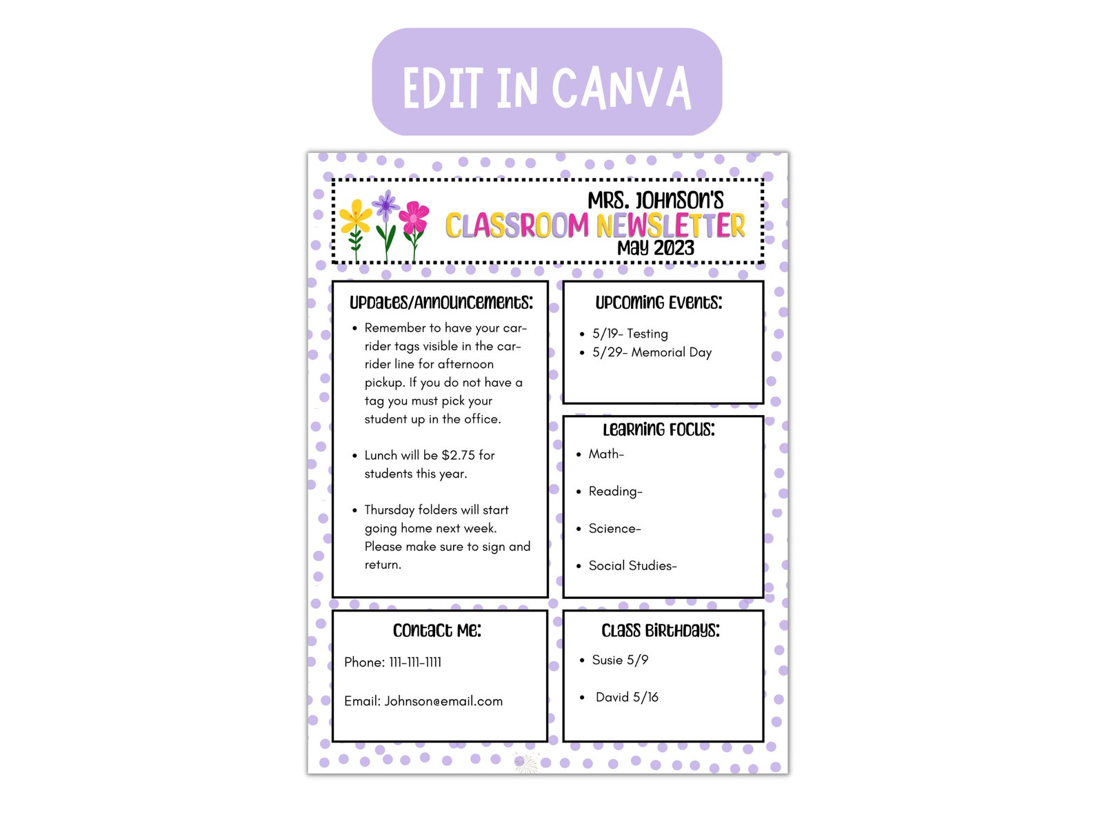 Spring Newsletter Templates Class Newsletter March - Etsy