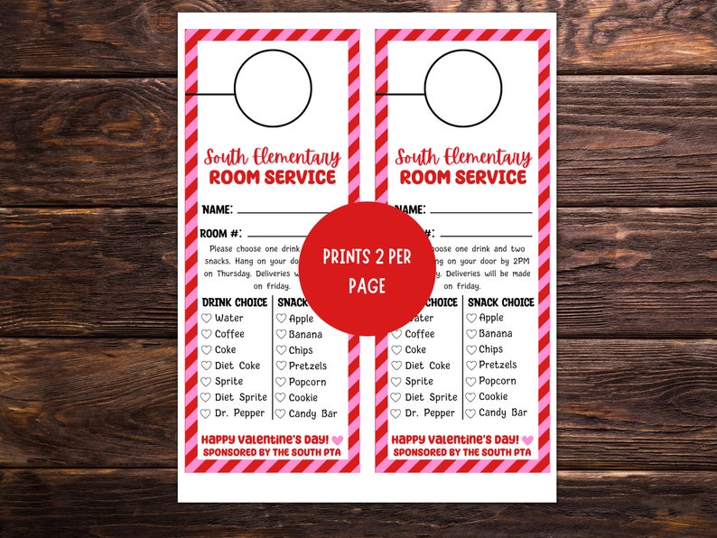 Valentine's Day Room Service Door Hanger, PTA Room Service Door Hanger ...