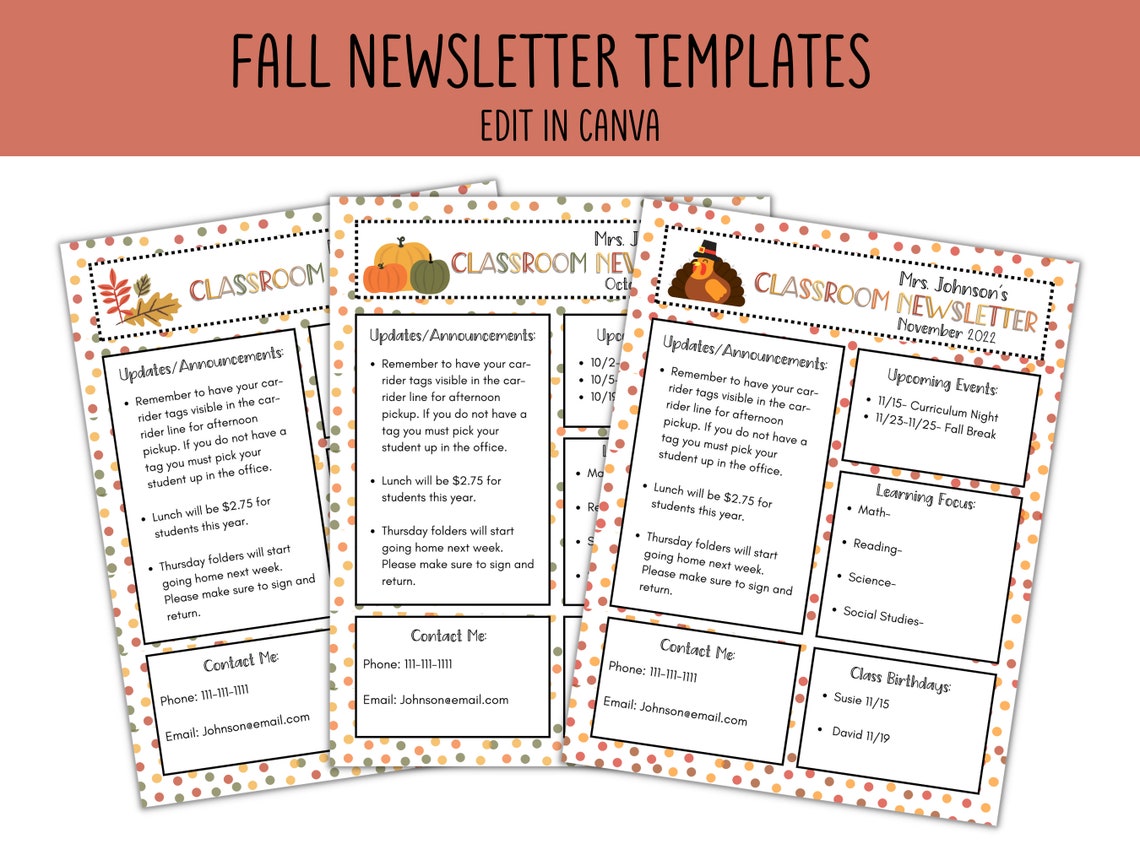 Fall Newsletter Templates, September Newsletter, October Newsletter ...