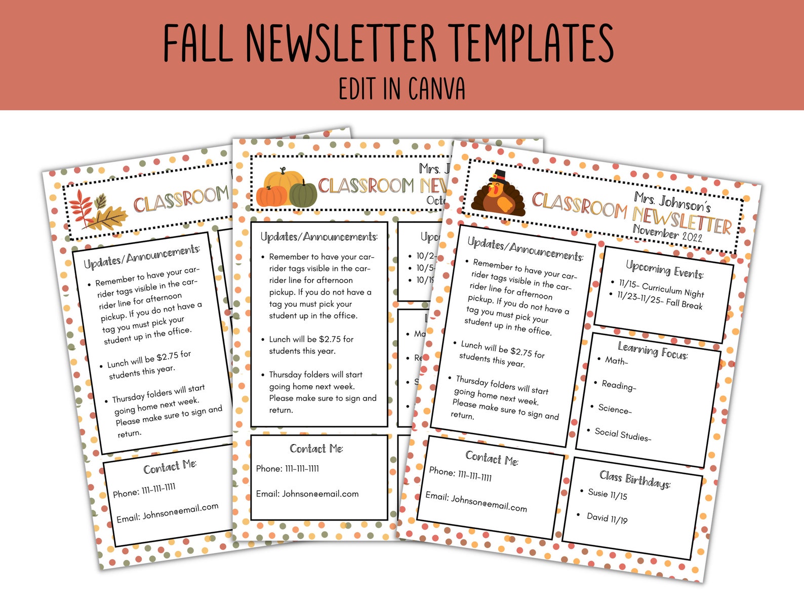 Fall Newsletter Templates, September Newsletter, October Newsletter ...