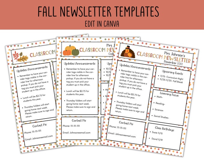 Pumpkin Passion Classroom Newsletter Bundle - Etsy