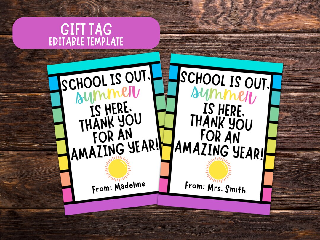 Teacher End of Year Gift Tag- Teacher Gift Tag- Class Gift Tag-editable ...