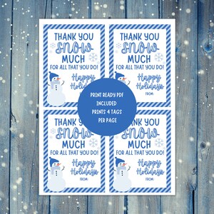 Christmas Gift Tags, Thank You Snow Much Gift Tag, Teacher Gift Tag ...
