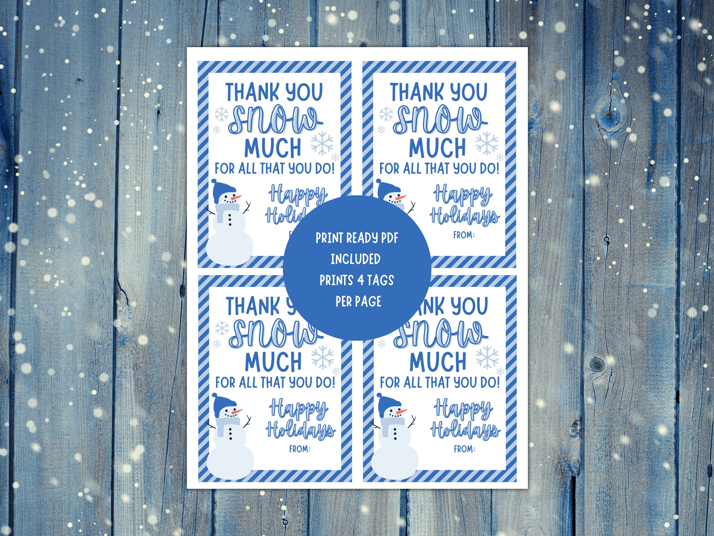 Christmas Gift Tags, Thank You Snow Much Gift Tag, Teacher Gift Tag ...