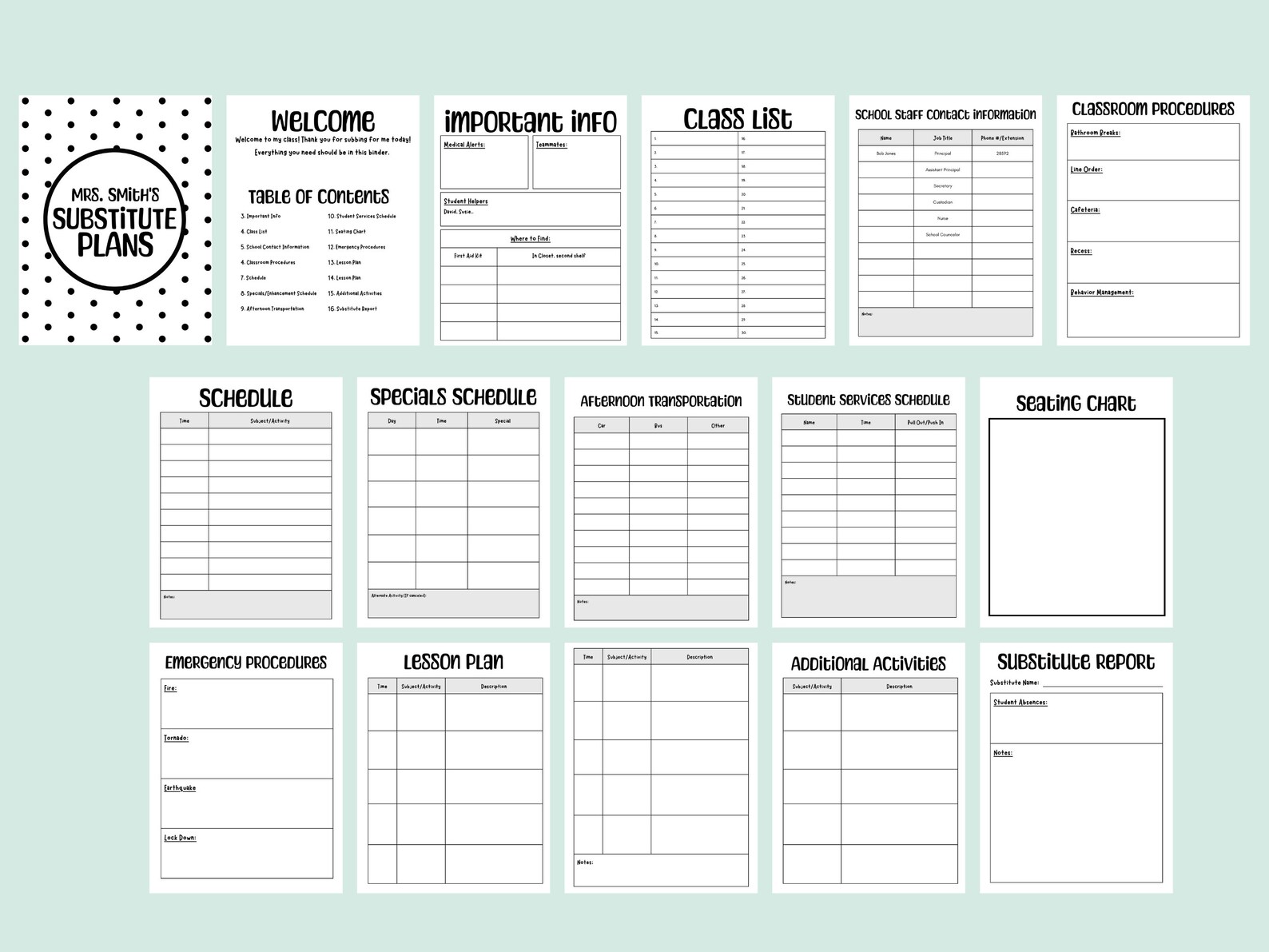 Editable Substitute Teacher Binder Template Sub Binder - Etsy