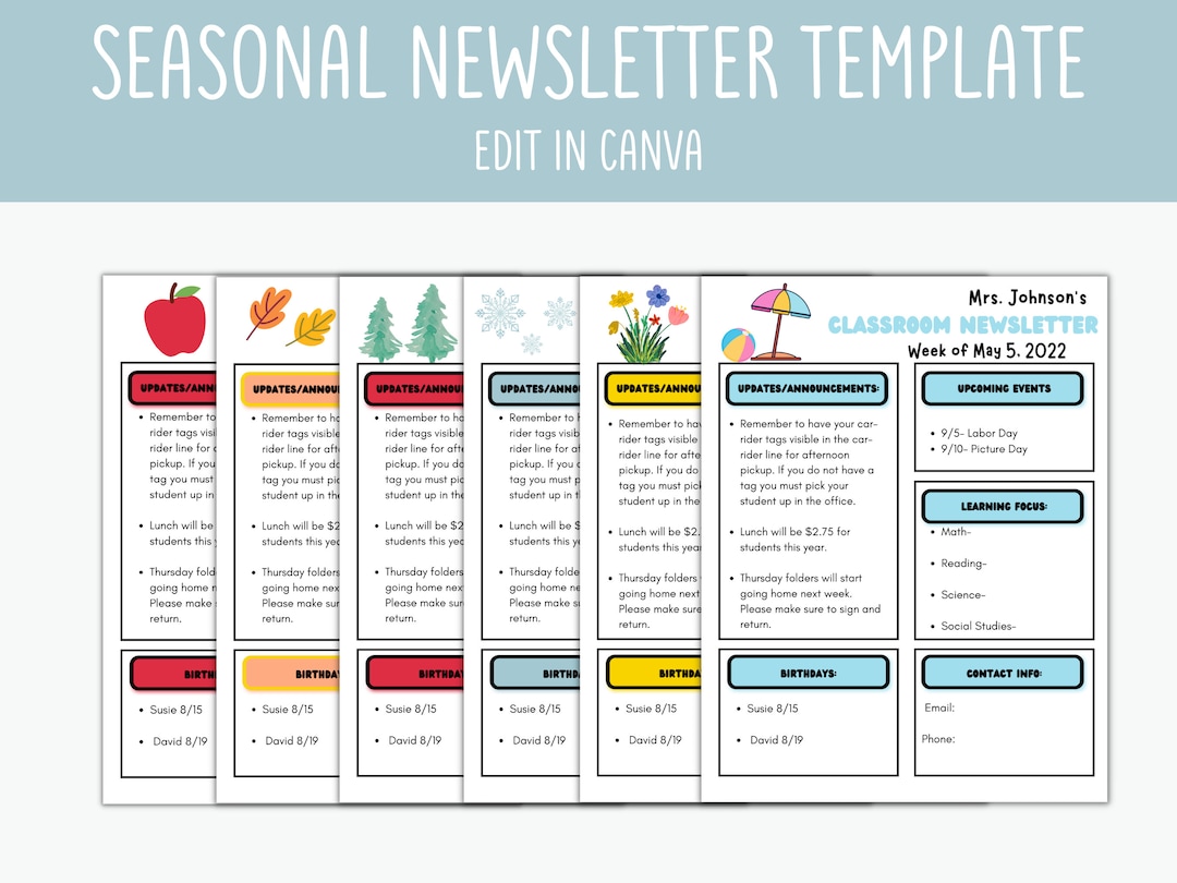 Seasonal Newsletter Template Editable Newsletter Template - Etsy