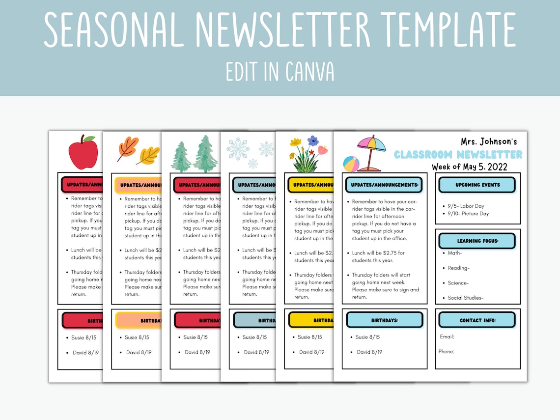 Seasonal Newsletter Template Editable Newsletter Template - Etsy