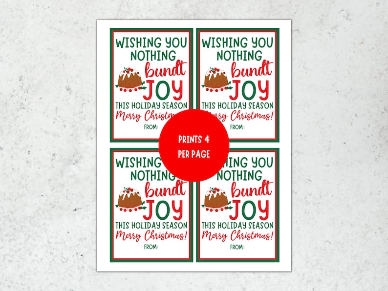 Nothing Bundt Joy Gift Tag, Christmas Gift Tag, Christmas Bundt Cake ...