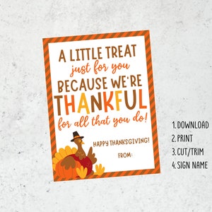 Thankful Gift Tag, Teacher Thanksgiving Gift Tag, PTA Teacher Gift Tag ...