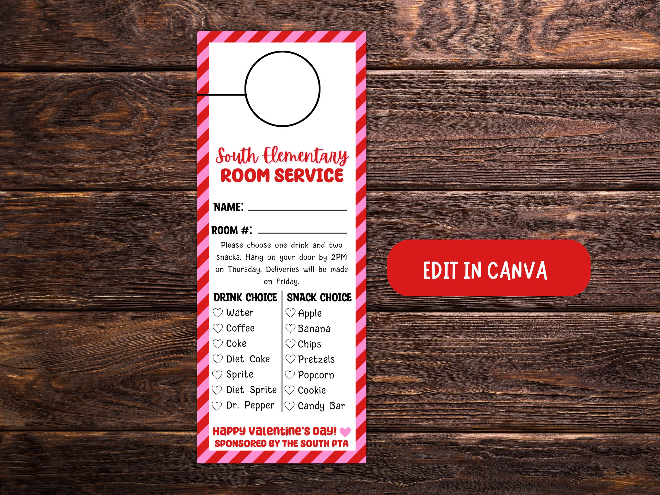 Valentine's Day Room Service Door Hanger, PTA Room Service Door Hanger ...