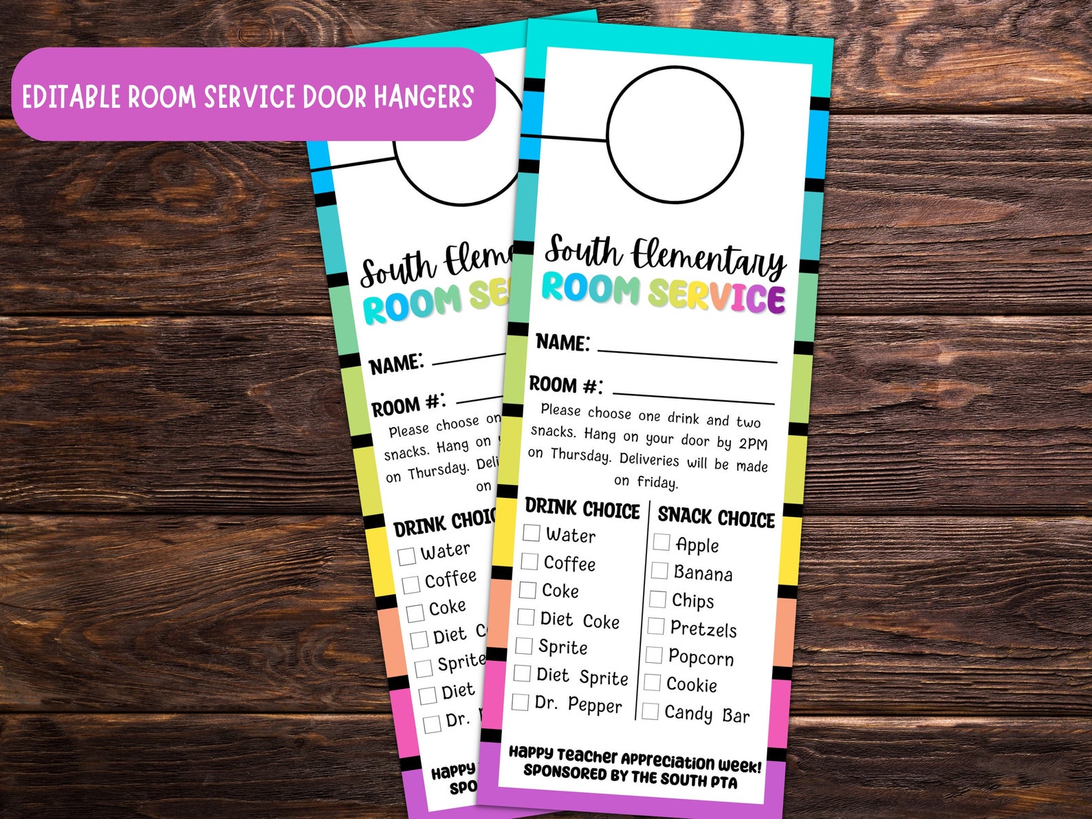 Teacher Appreciation Room Service Door Hanger, PTA Room Service Door ...