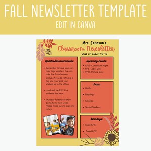 Fall Theme Classroom Newsletter Template - Etsy