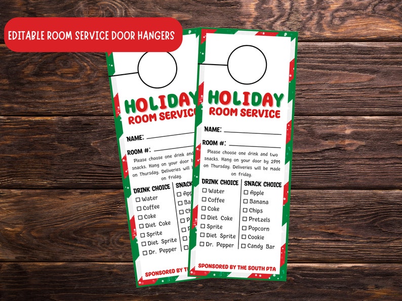 Holiday Room Service Door Hangers PTA Holiday Room Service - Etsy