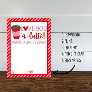 Valentine's Day Coffee Gift Card Holder, Love You a Latte Gift Card ...