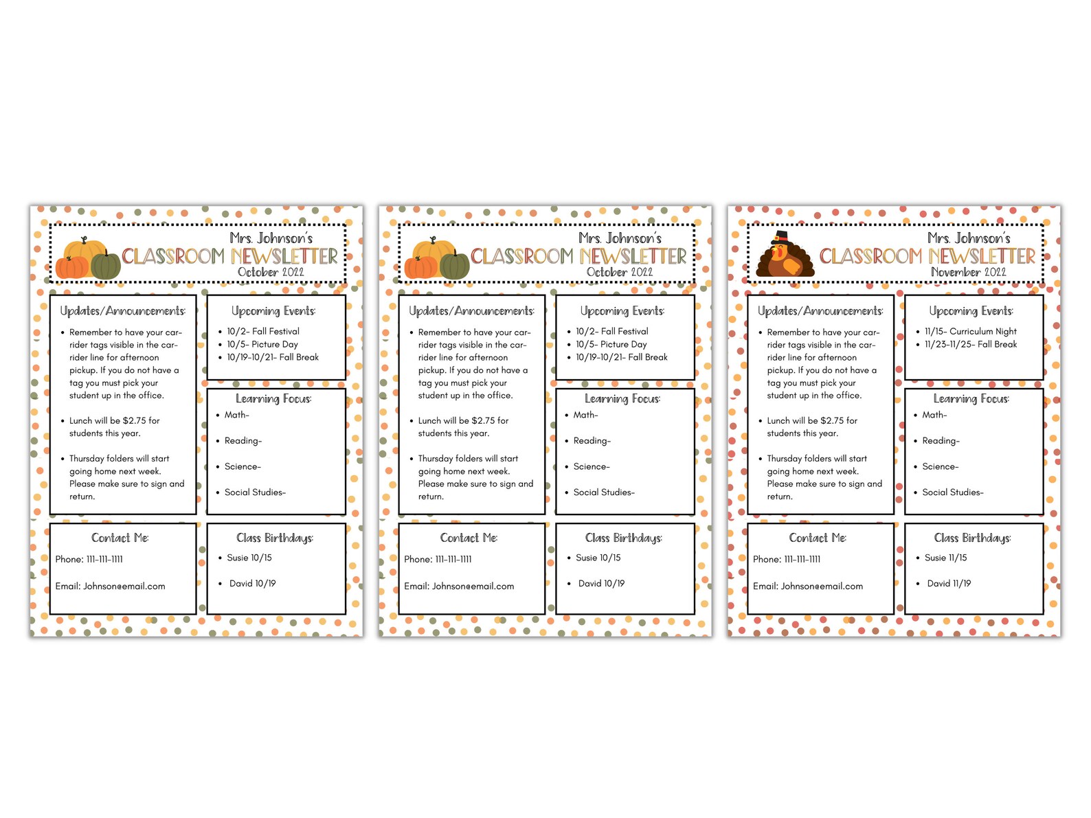 Fall Newsletter Templates September Newsletter October - Etsy