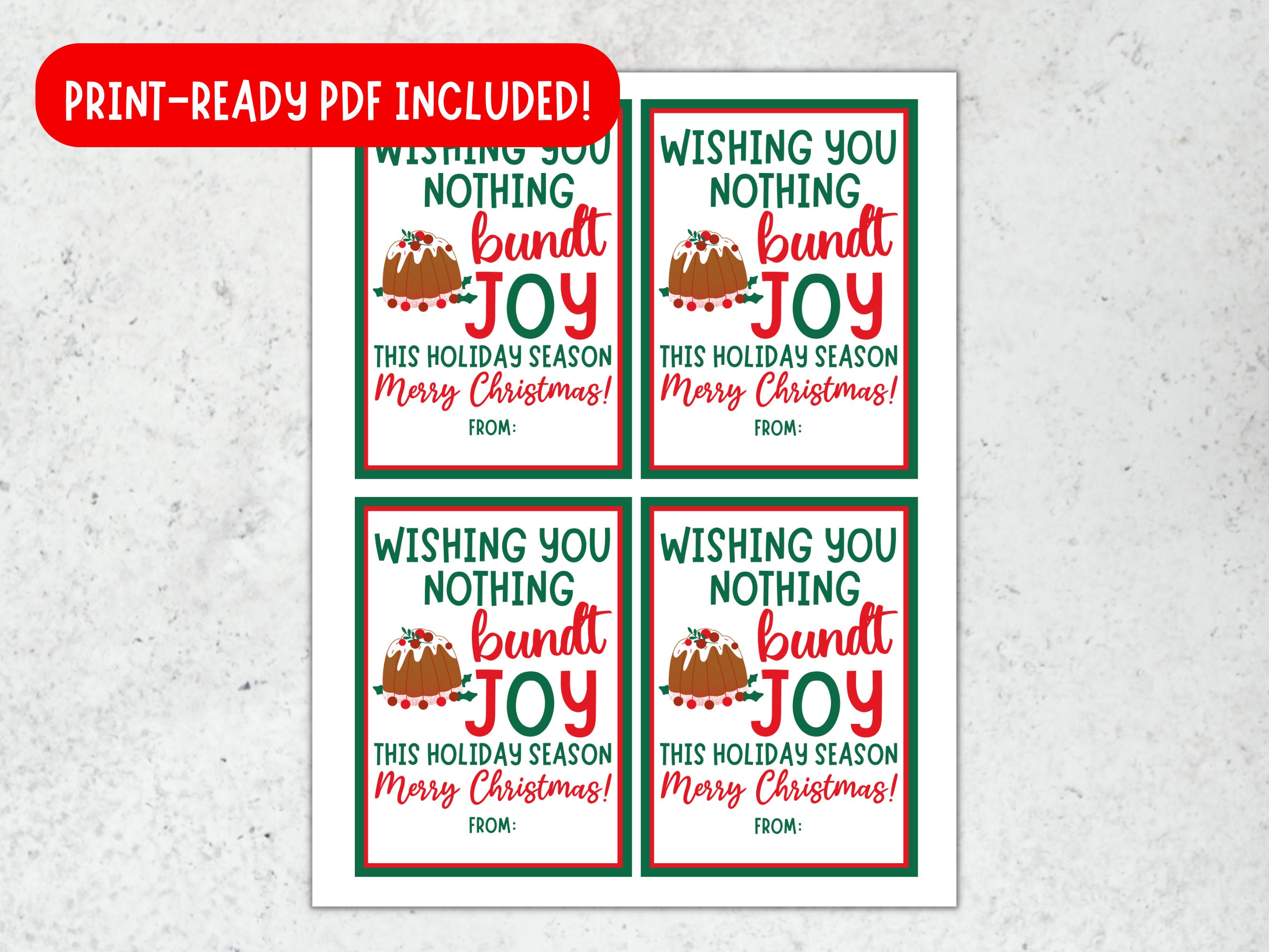 Nothing Bundt Joy Gift Tag, Christmas Gift Tag, Christmas Bundt Cake ...