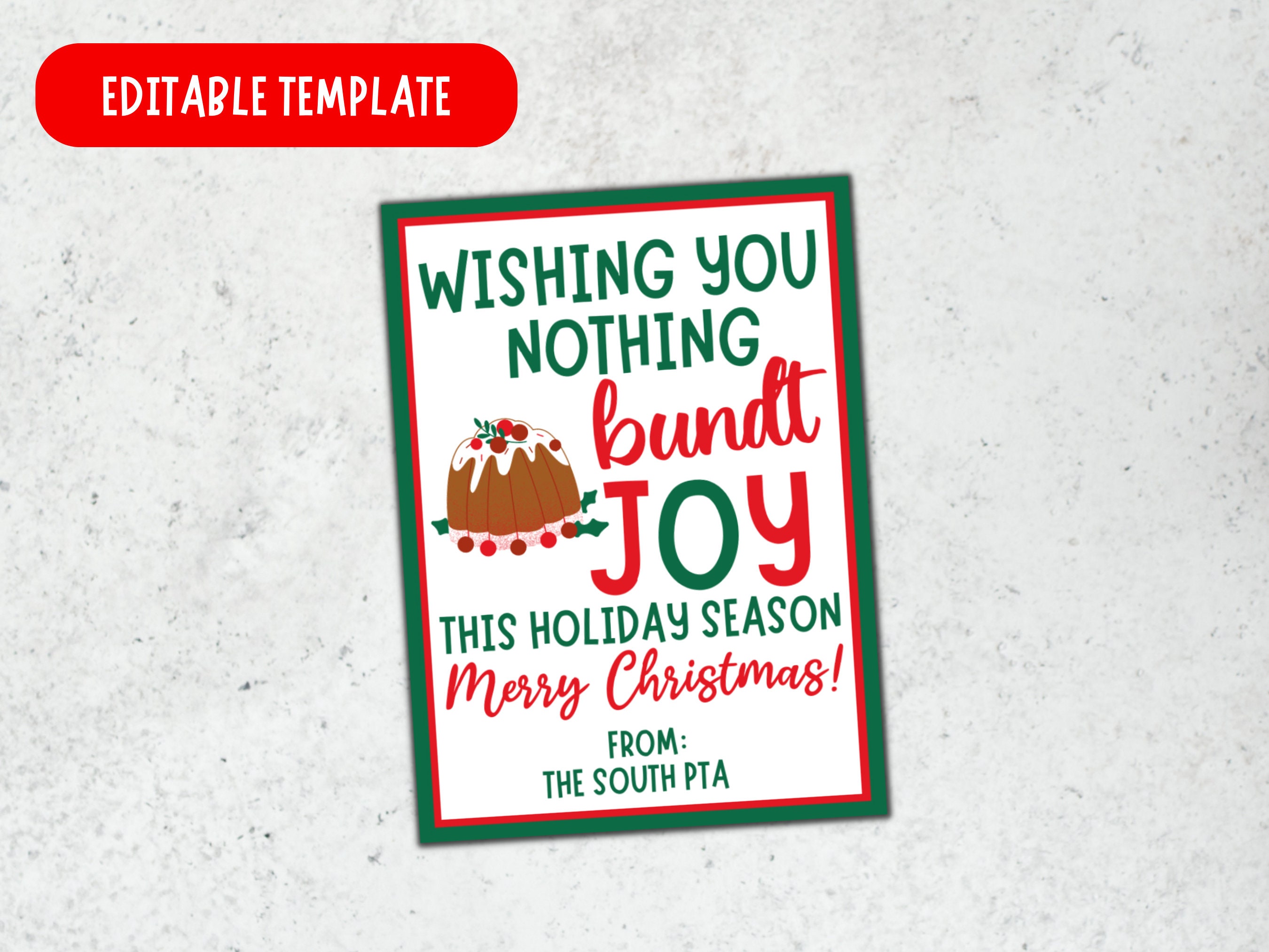 Nothing Bundt Joy Gift Tag, Christmas Gift Tag, Christmas Bundt Cake ...