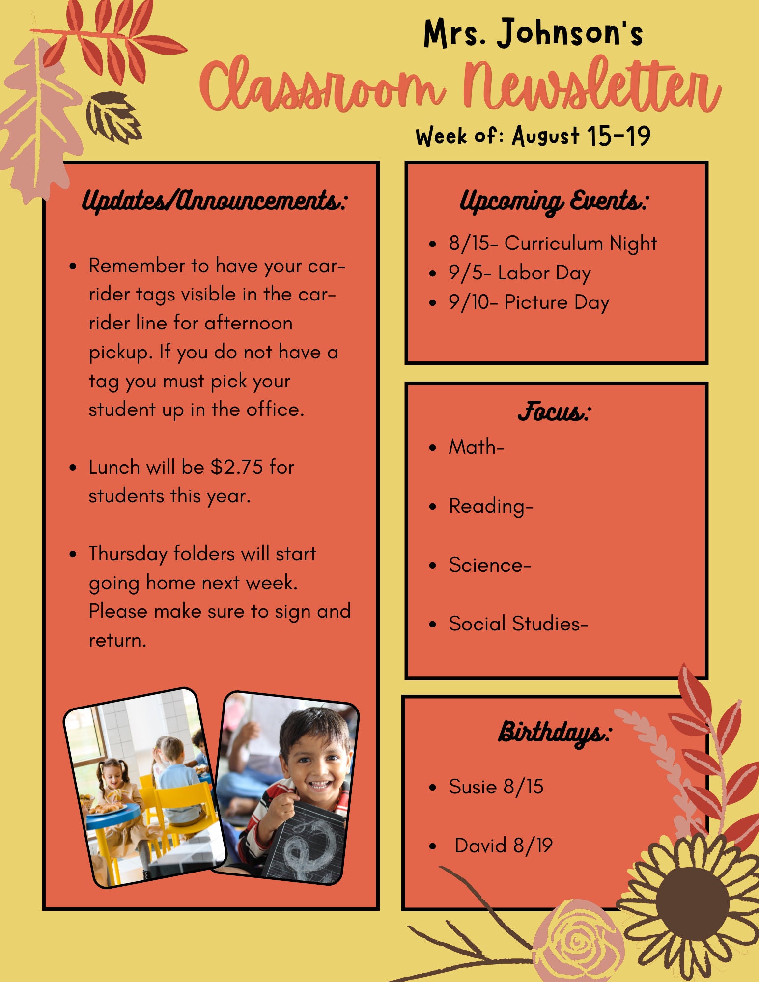 Fall Theme Classroom Newsletter Template - Etsy