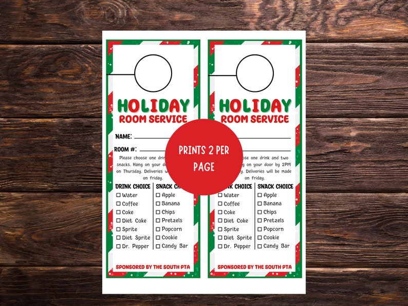 Holiday Room Service Door Hangers PTA Holiday Room Service - Etsy